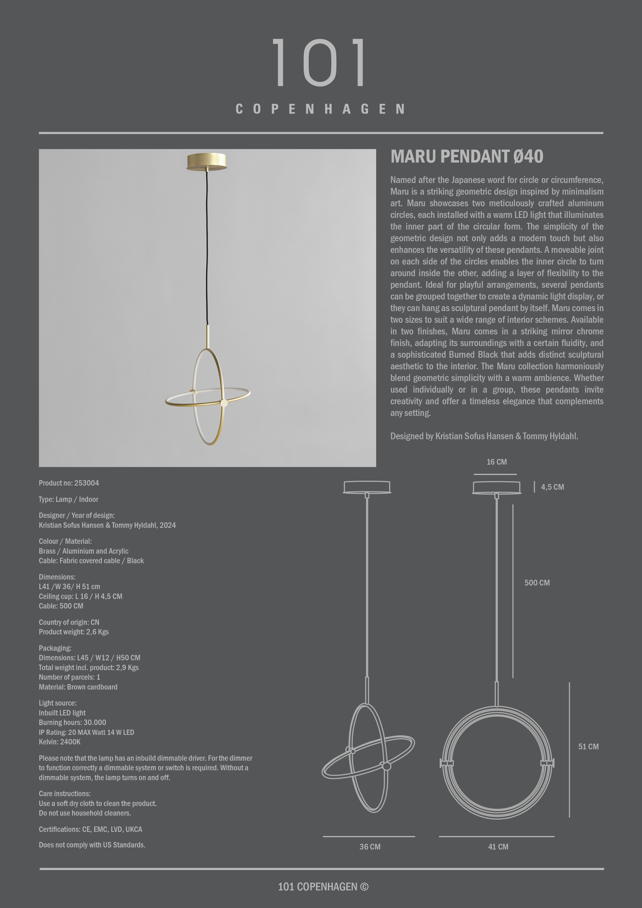 101 Copenhagen Maru Pendant Ø40 Brass | AndLight